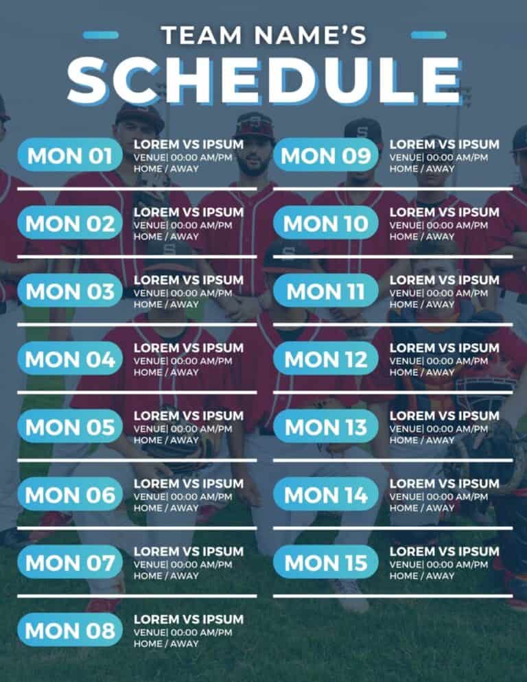 Free Editable Game Schedule Templates