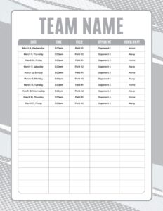 Free Editable Game Schedule Templates