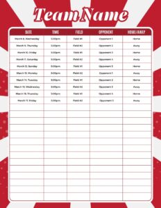 Free Editable Game Schedule Templates