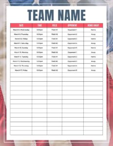 Free Editable Game Schedule Templates